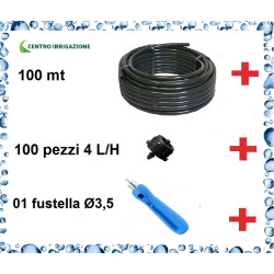 KIT IMPIANTO A GOCCIA 100MT TUBO PN6 16+100 GOCCIOLATOI 4LT/H+01 FUSTELLA